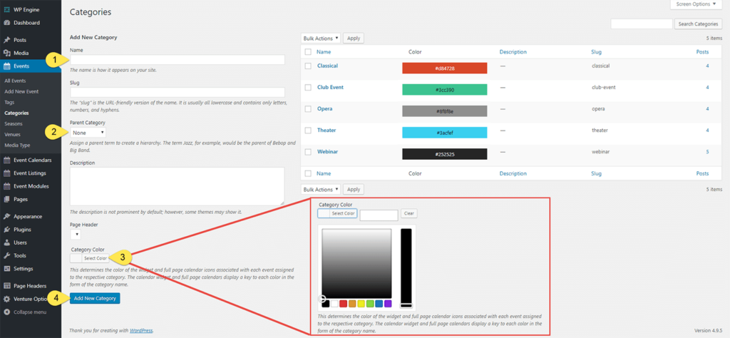 Event Categories – Venture Event Manager Documentation