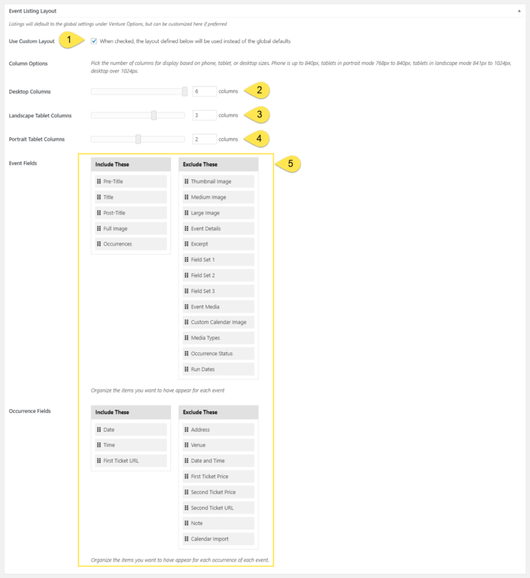 Custom Event List Layouts And Columns Venture Event Manager Documentation