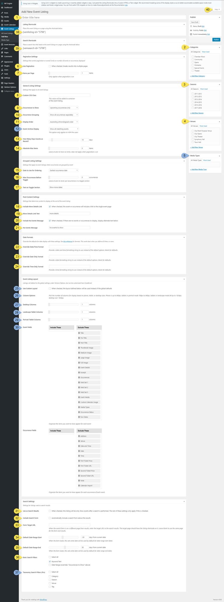 Event Listings – Venture Event Manager Documentation