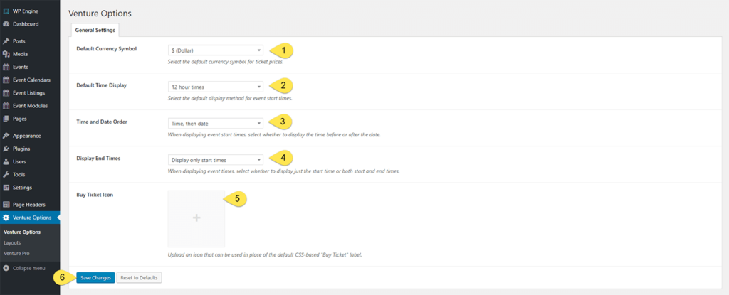 Venture Options General Settings – Venture Event Manager Documentation