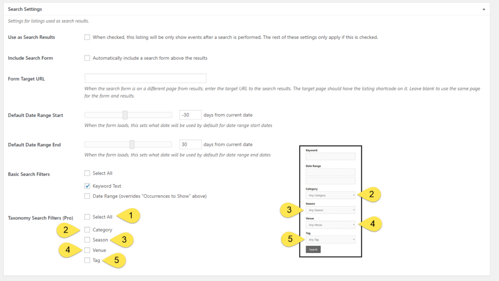 Frontend Search Result Filters – Venture Event Manager Documentation